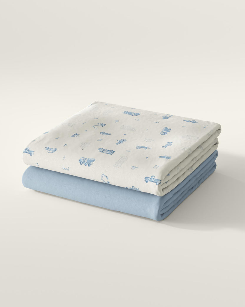 Road Work Organic Cotton Mini and Full Crib Sheet Set | Nestig