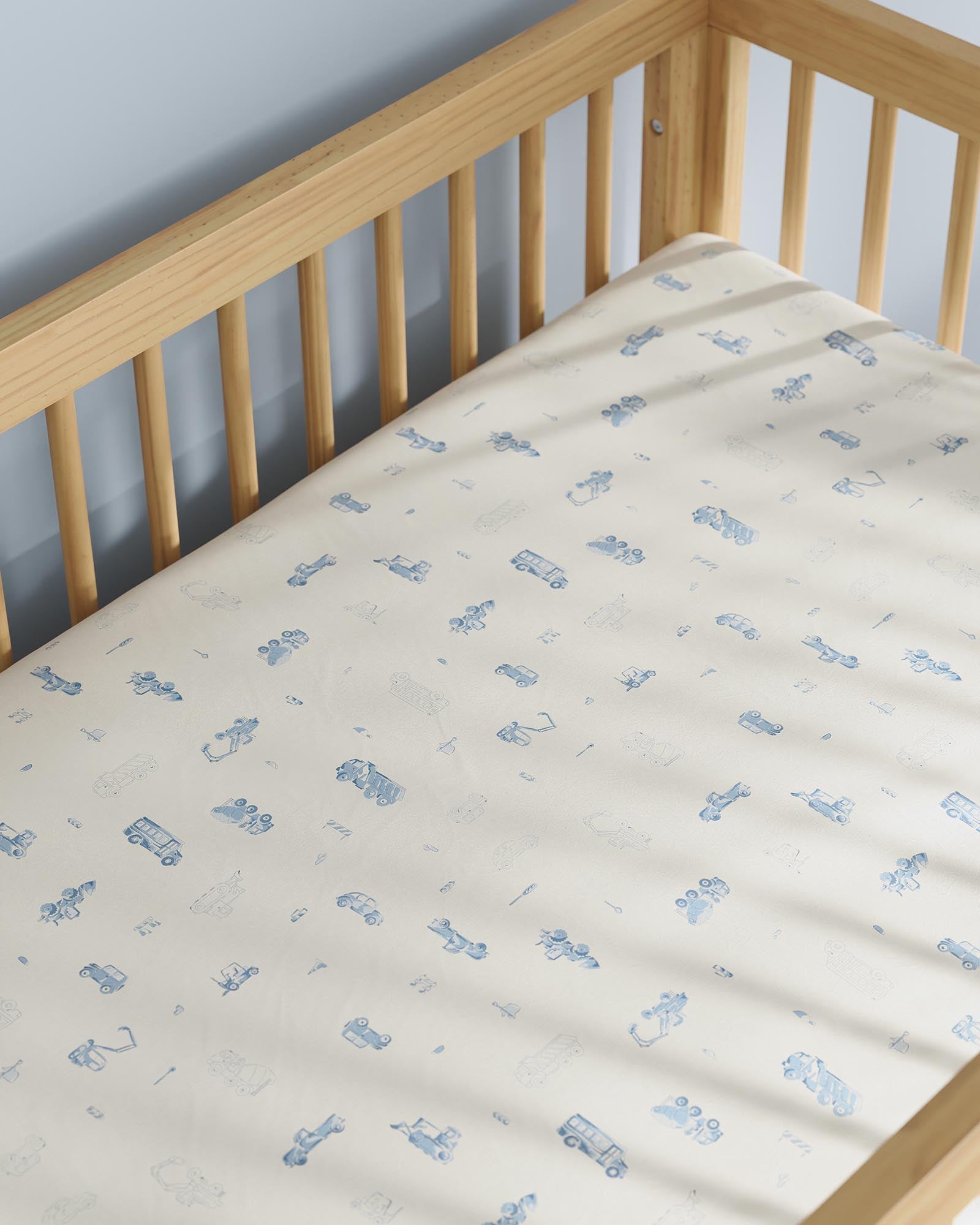 Road Work Organic Cotton Mini and Full Crib Sheet Set | Nestig